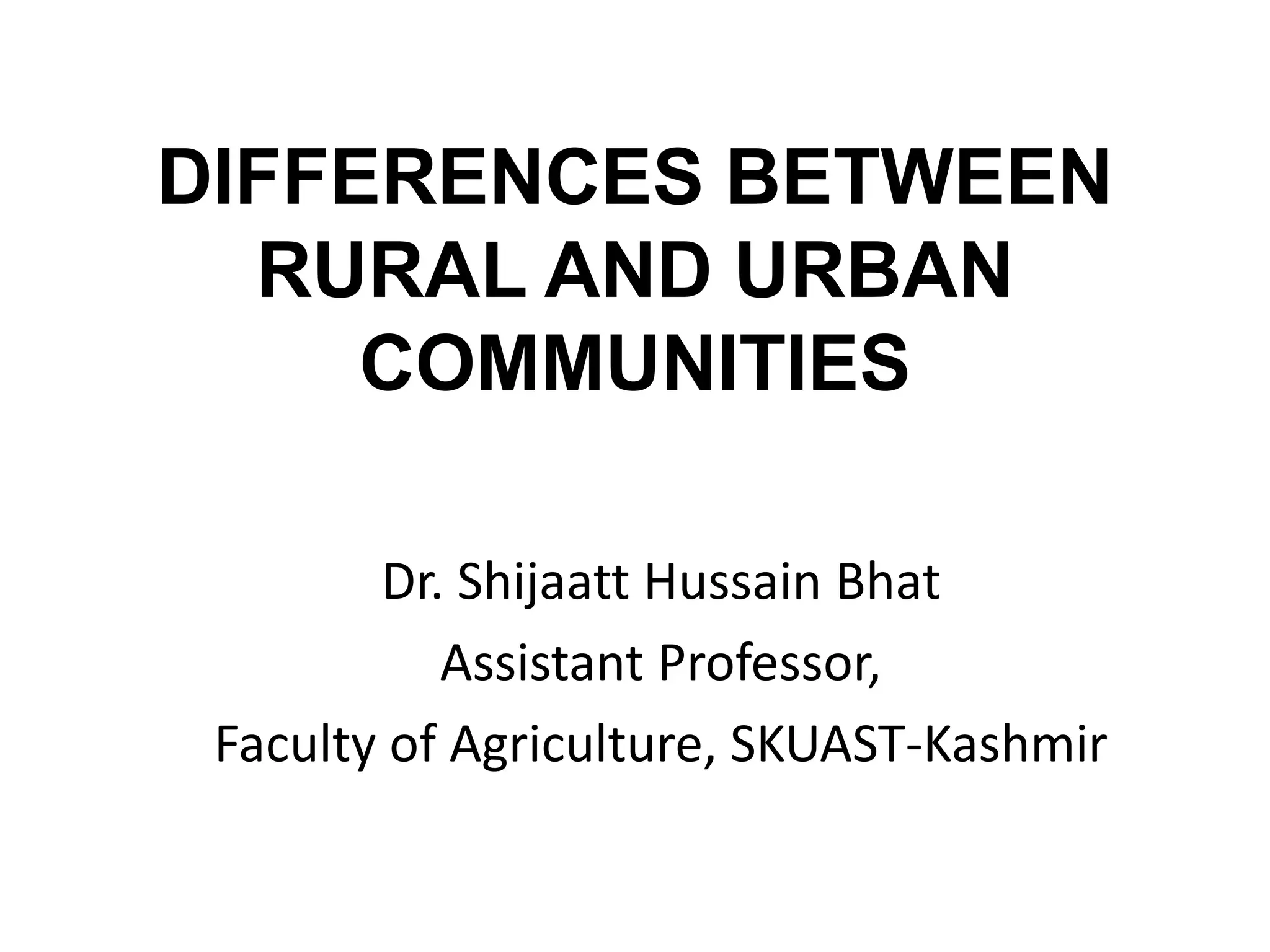 Differences between rural and urban communities | PPT