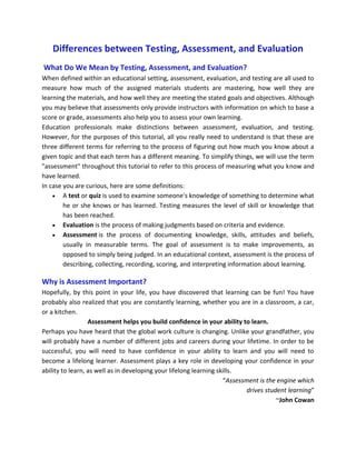 Differences between testing and assessments | PDF