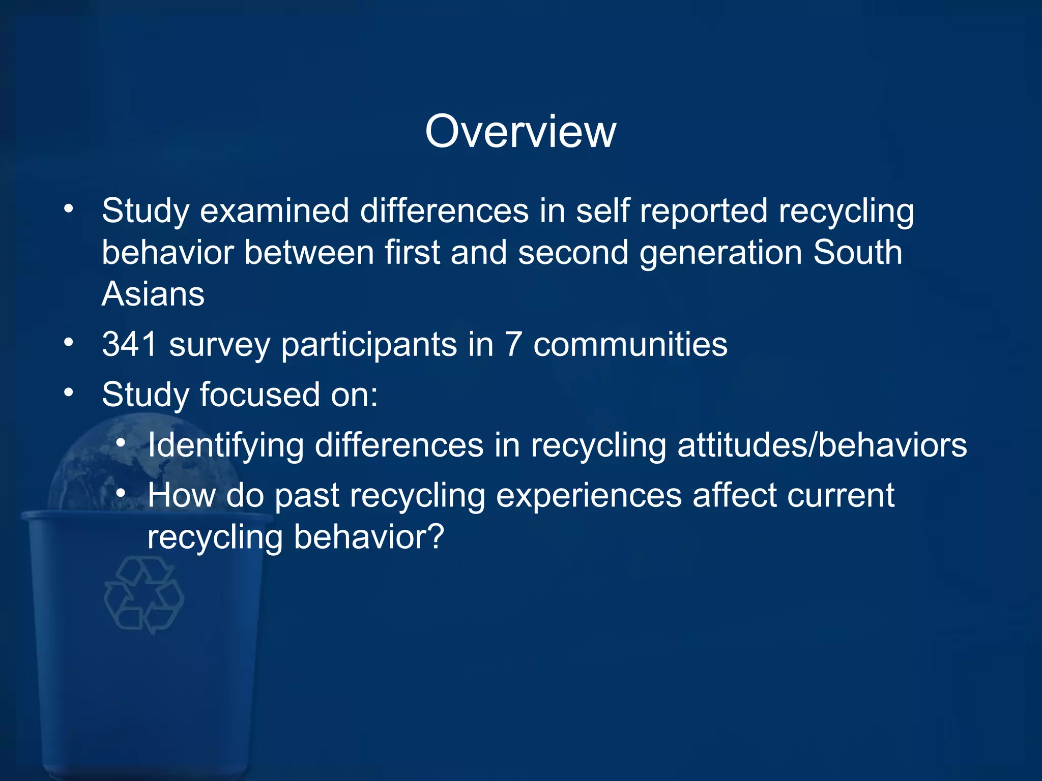 Differences in self reported recycling behavior of first and second ...