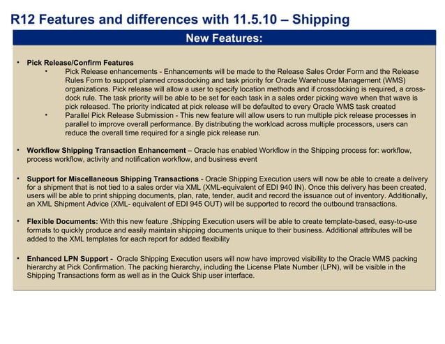 Differences R12 Vs 11i.5.10 | Logistics | Business