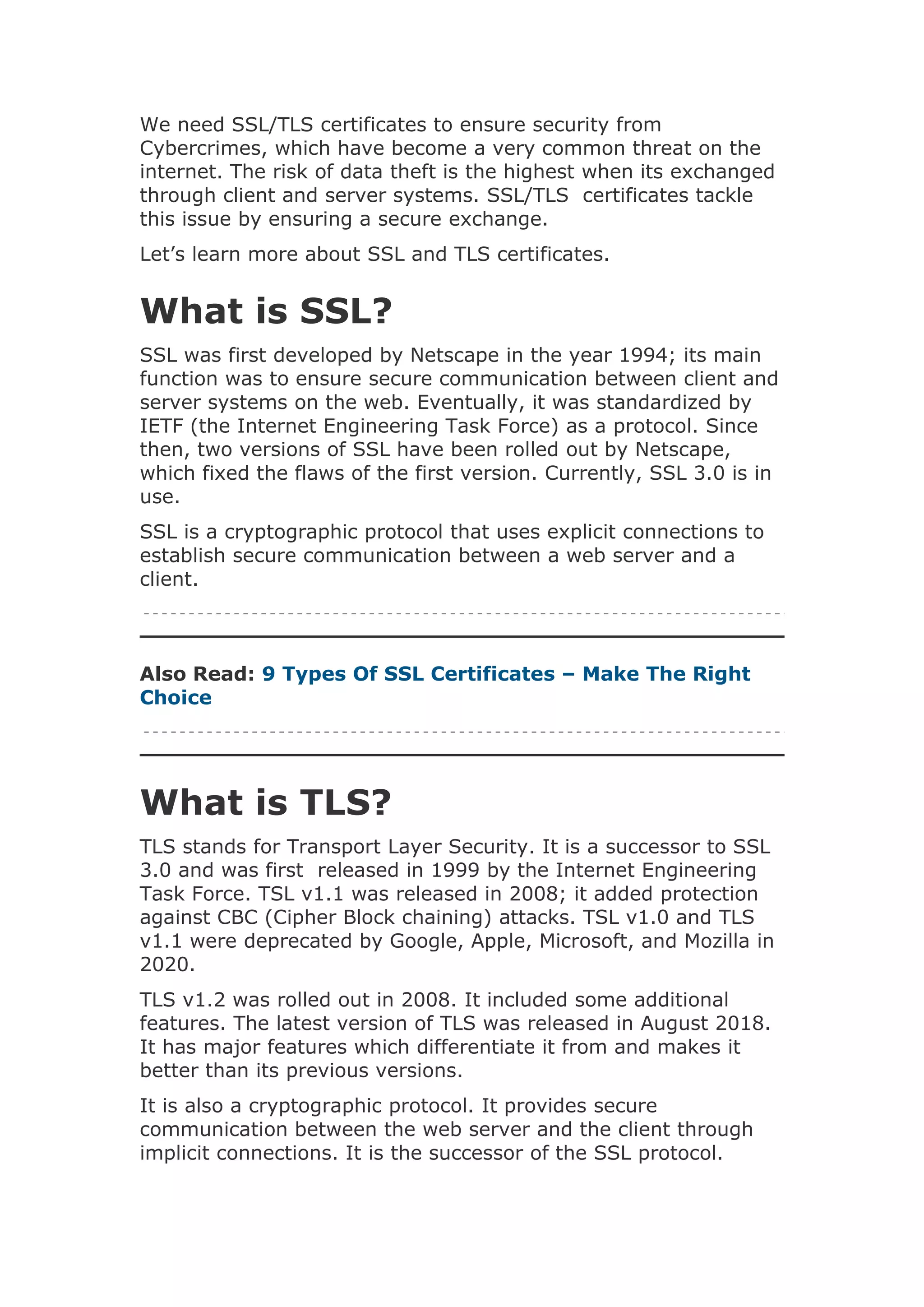 Differences to Know Between SSL & TLS certificate .pdf | Internet | Computing
