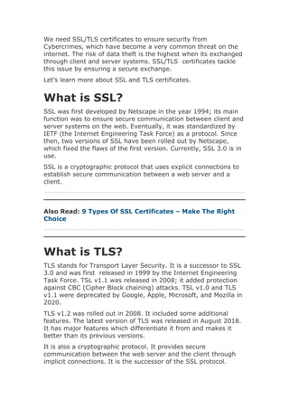 Differences to Know Between SSL & TLS certificate .pdf | Internet | Computing