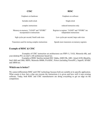 Different addressing mode and risc, cisc microprocessor | PDF
