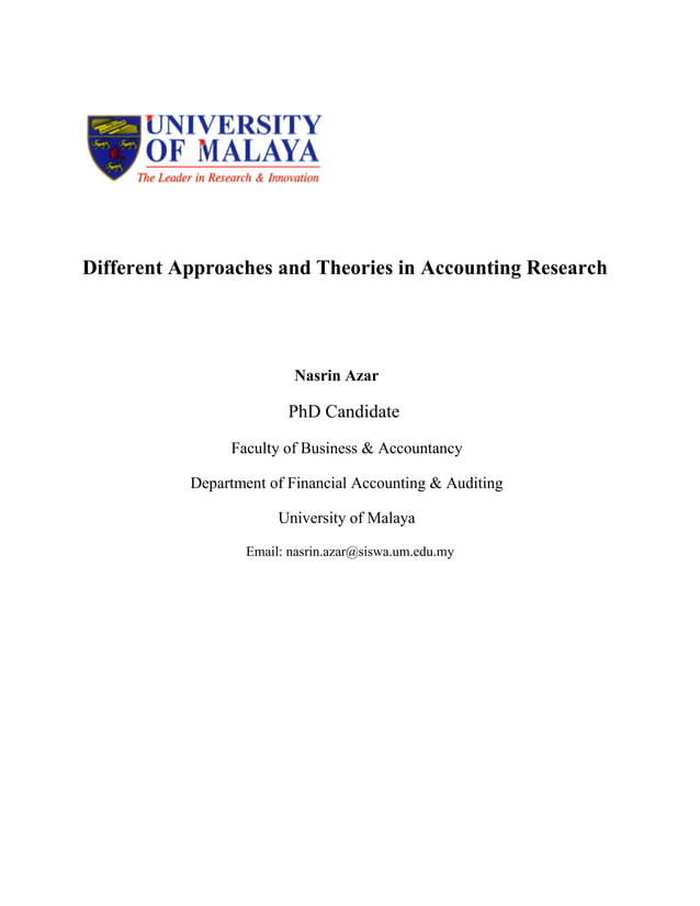 Different approaches in accounting research | PDF