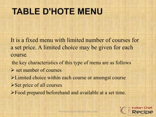 DIFFERENT BETWEEN TABLE D HOTE AND A LA CARTE MENU | PPTX