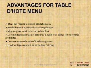 DIFFERENT BETWEEN TABLE D HOTE AND A LA CARTE MENU | PPTX