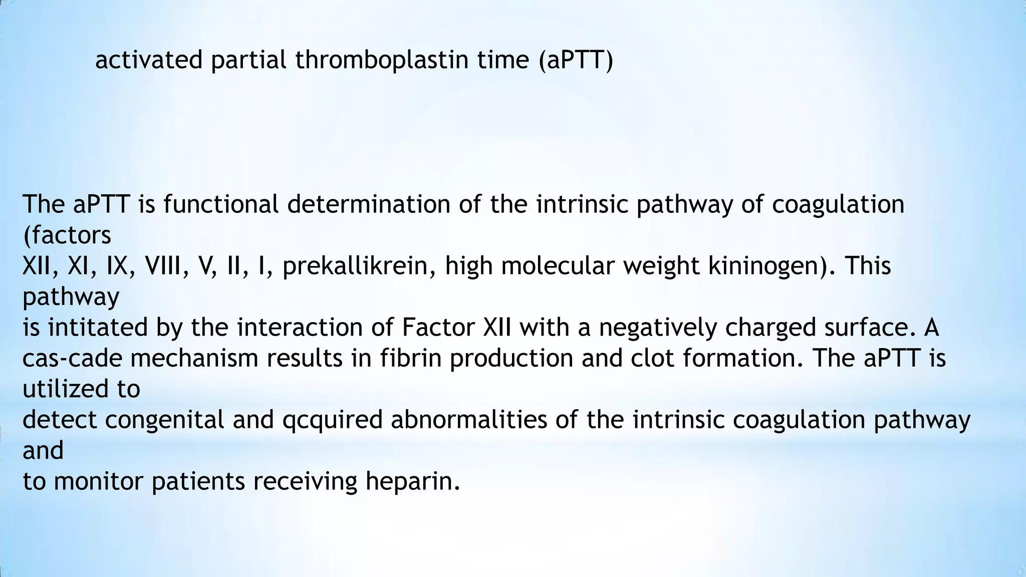 Different blood tests given for bleeding disorders or blood dyscrasia ...