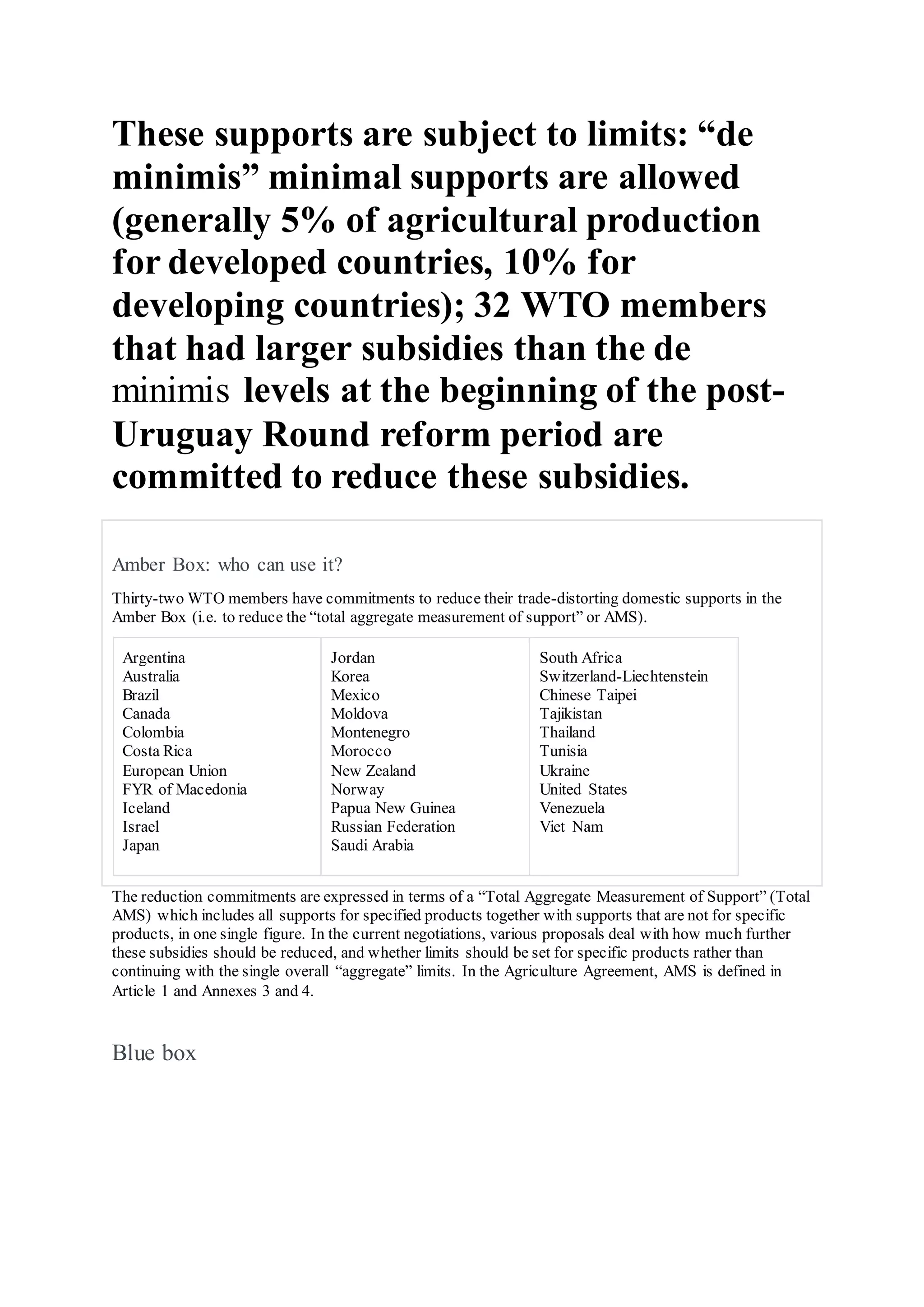 Different boxes in wto | DOCX | Agriculture | Industries
