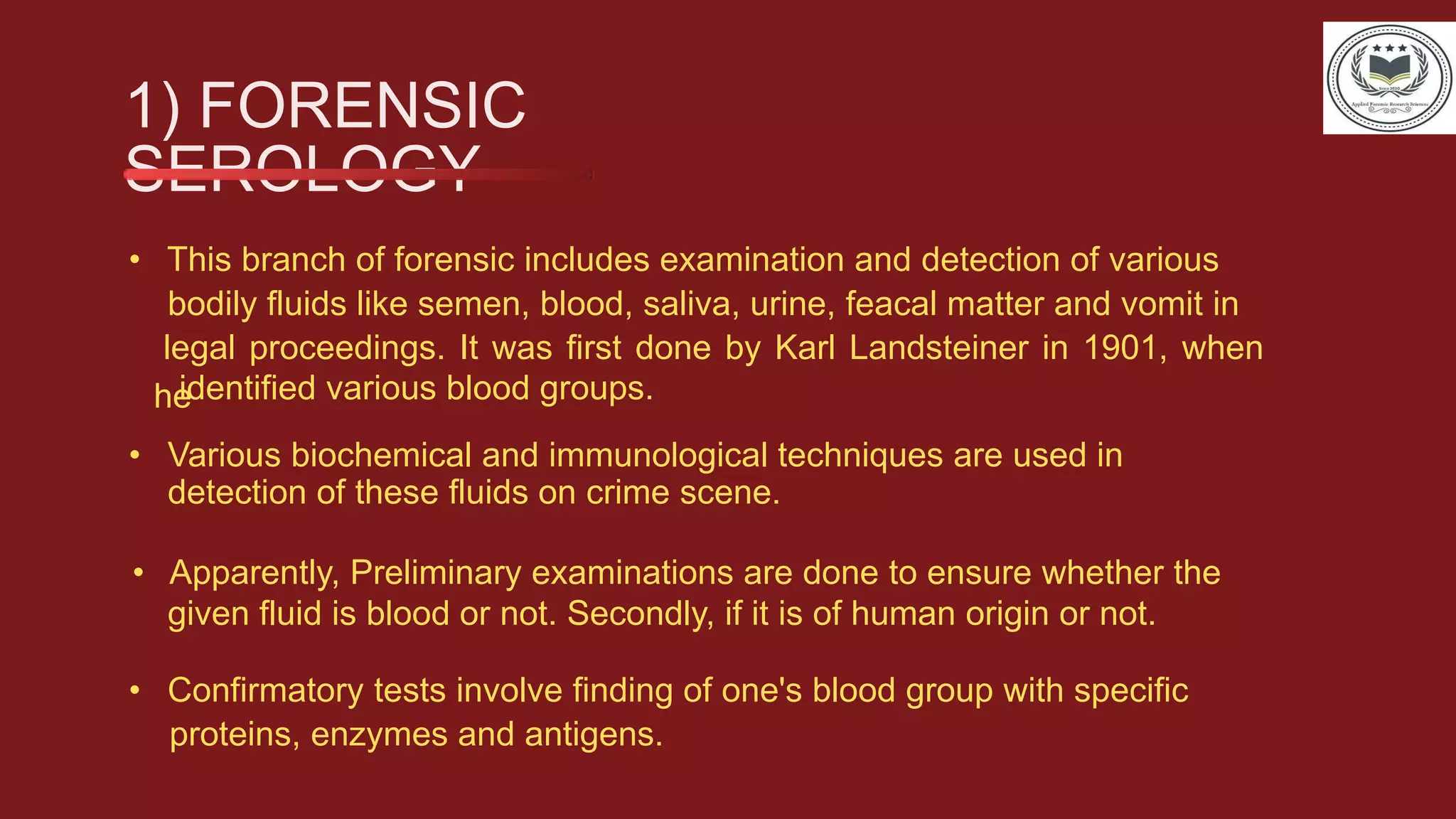 Different branches in forensic biology | PPTX