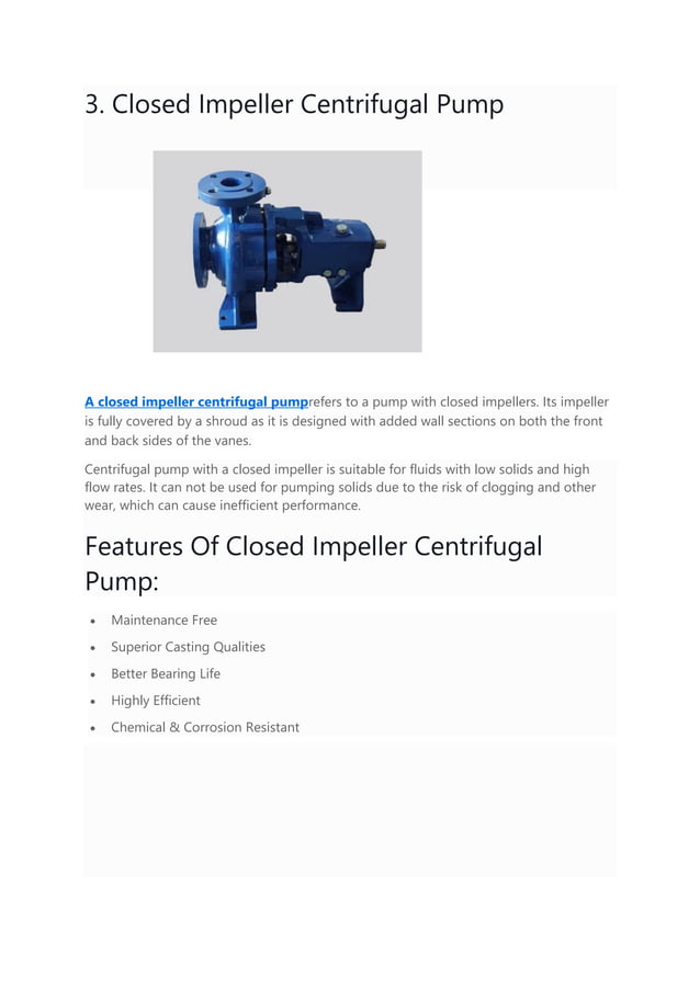 Different Centrifugal Pump Types and Their Applications | PDF