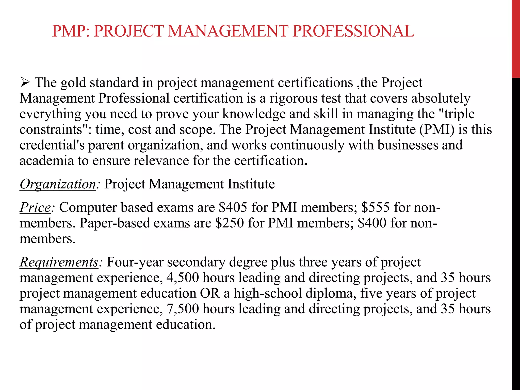 Different certifications in project management | PPTX
