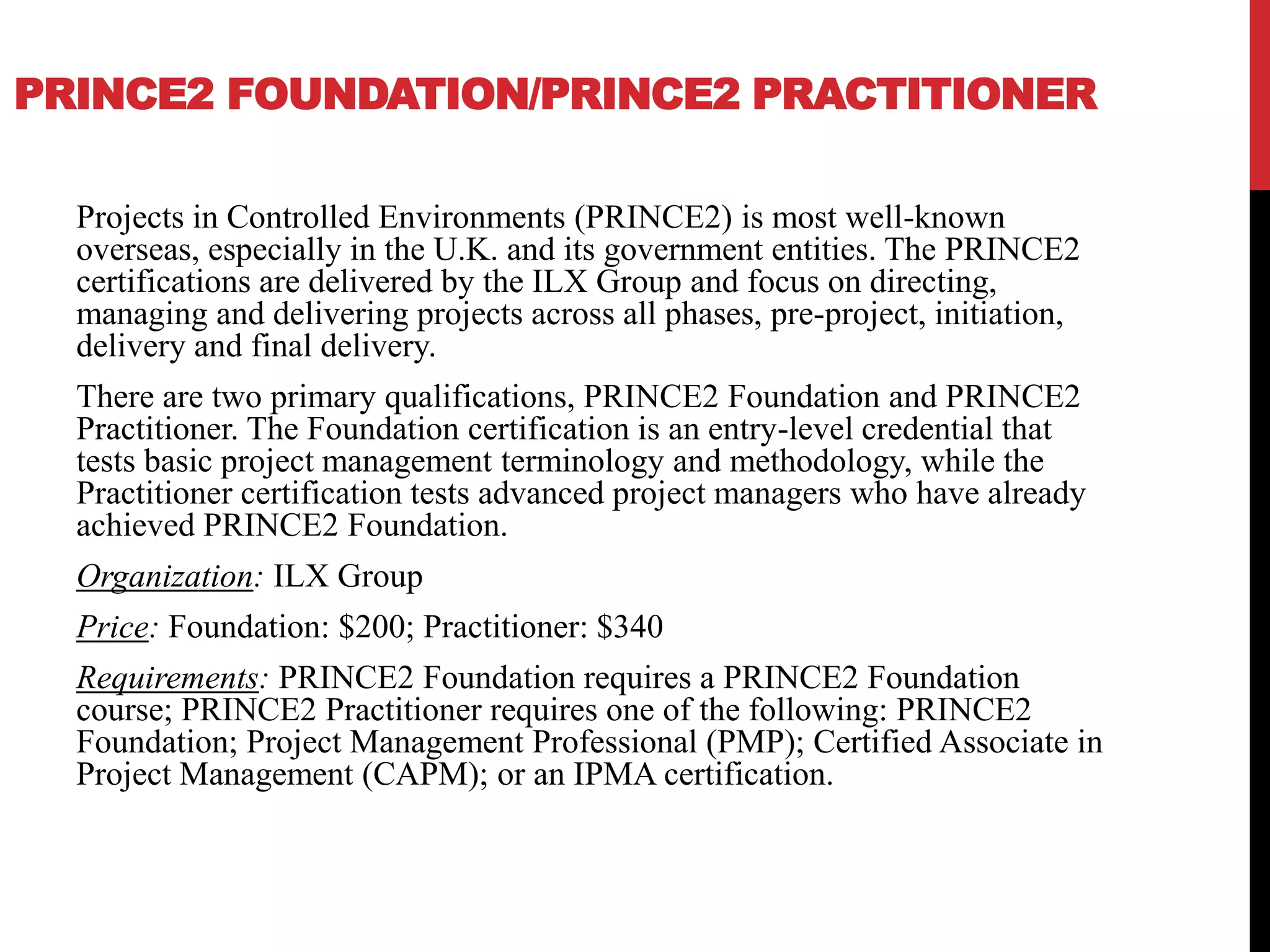 Different certifications in project management | PPTX