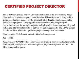 Different certifications in project management | PPTX