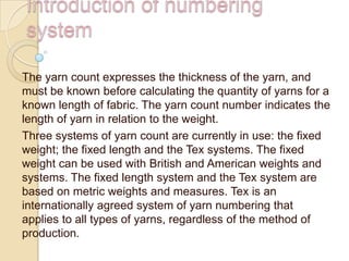 Different Count Used In Textile | PPTX