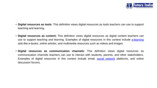 Different definitions of digital resources & models/ theories in ...