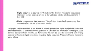 Different definitions of digital resources & models/ theories in Education research identified ...
