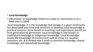 Different Facets of Knowledge and Relationship between Local | PPTX