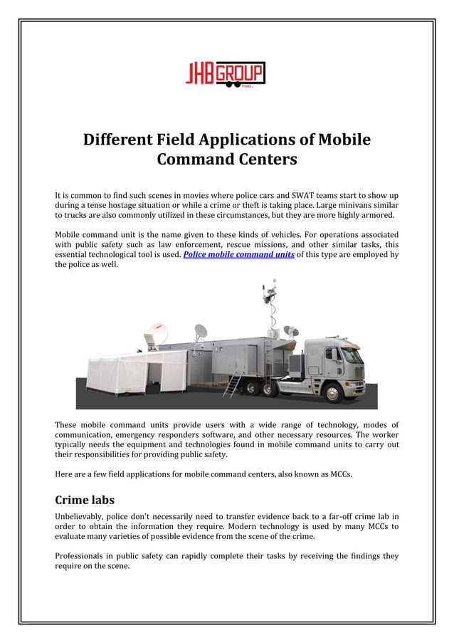 Different Field Applications of Mobile Command Centers | PDF
