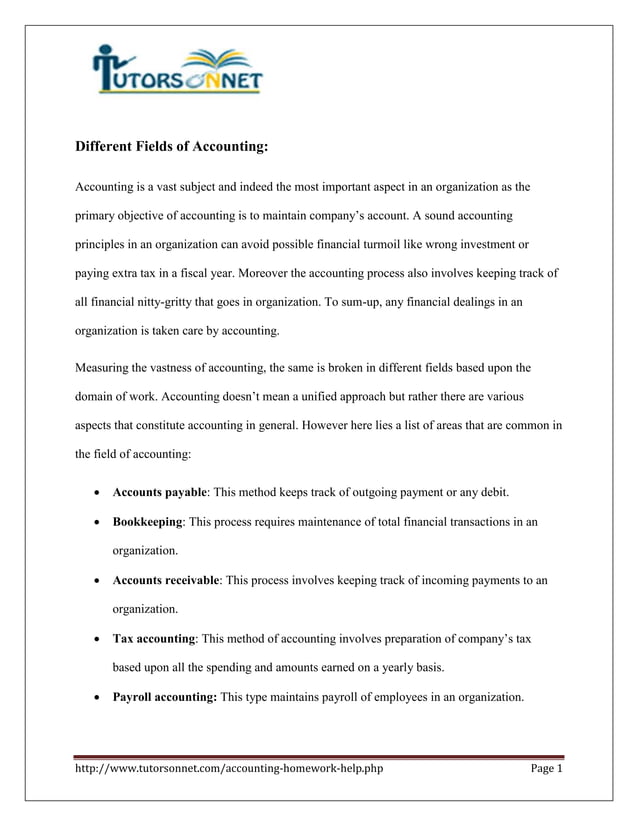 Different fields of accounting | PDF