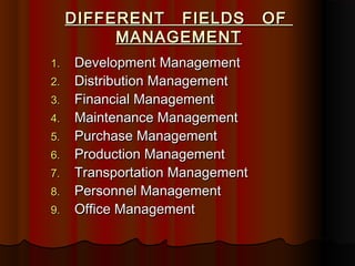 Different fields of management | PPT