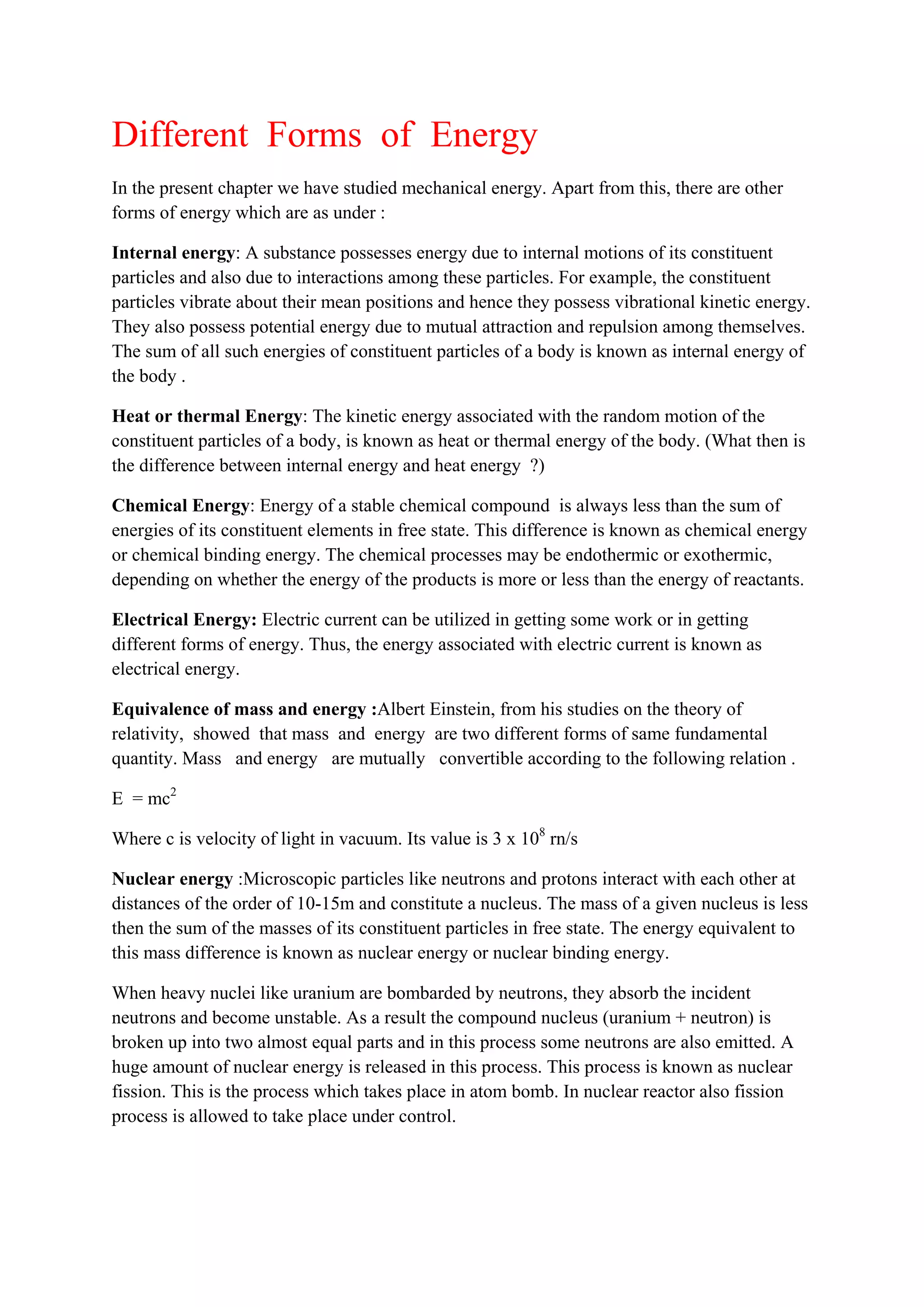 Different forms of energy | PDF