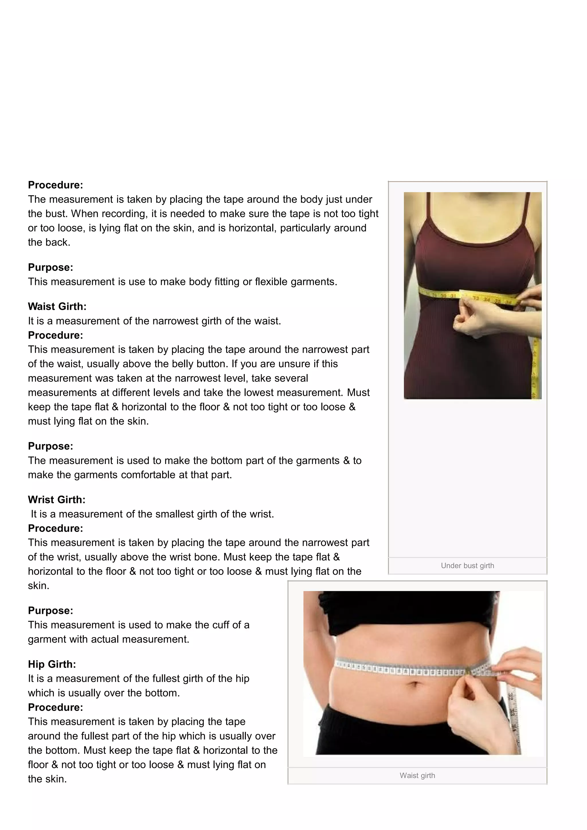 Different girth measurement of human body | PDF