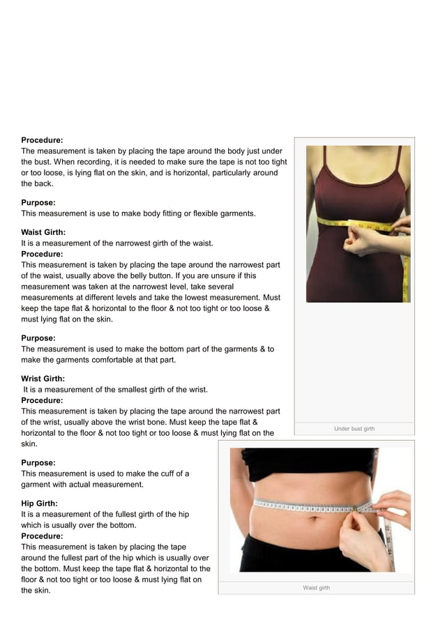 Different girth measurement of human body | PDF