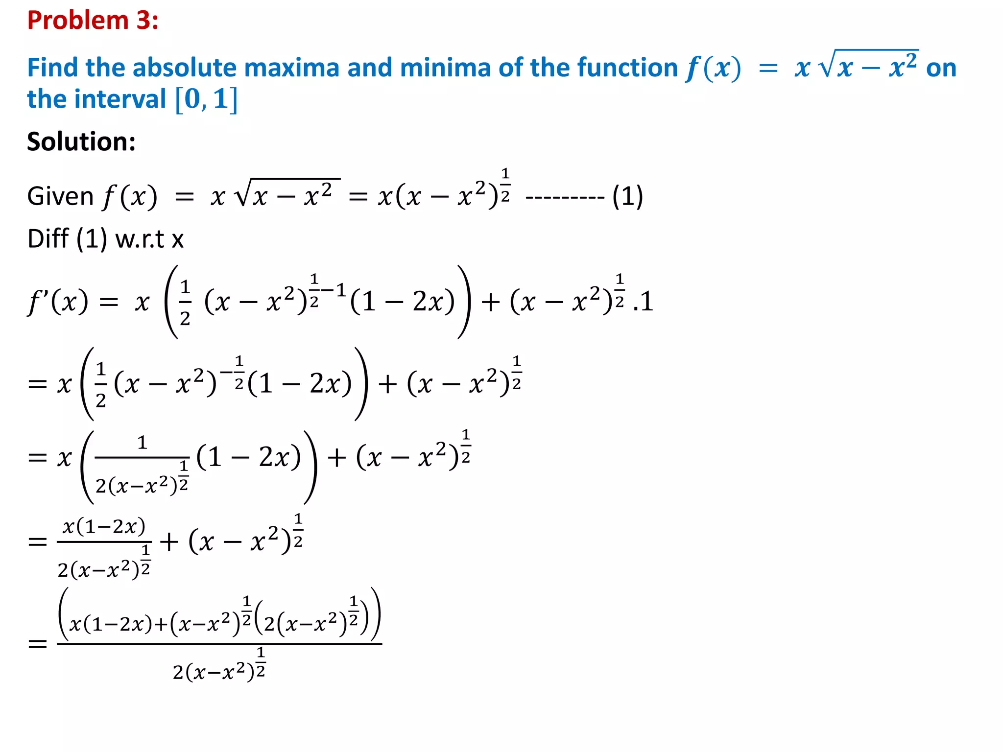Differential calculus maxima minima | PPT