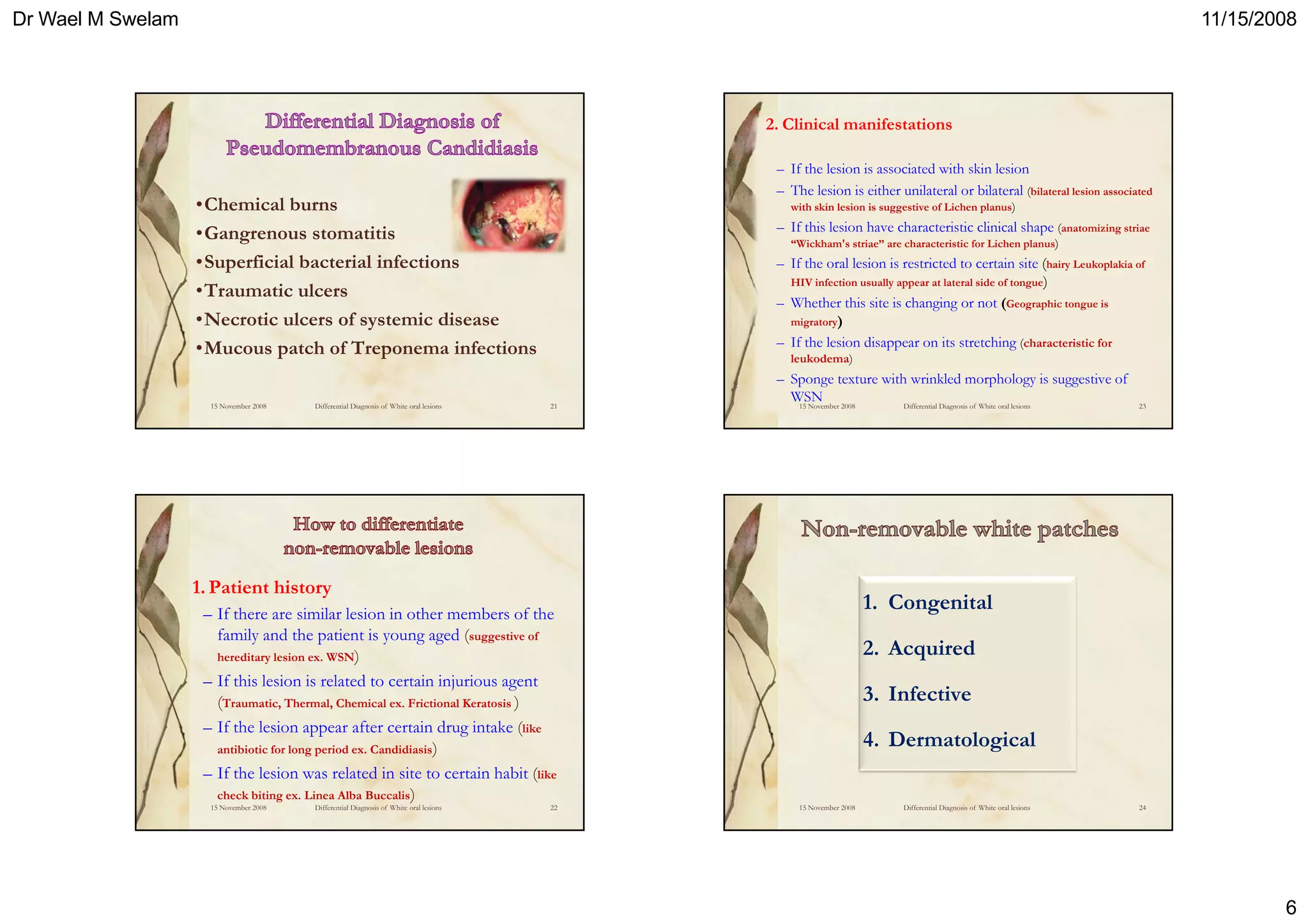 Differential diagnosis for Oral White Lesions | PDF