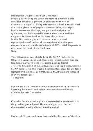 Differential Diagnosis for Skin ConditionsProperly identifying the.docx ...