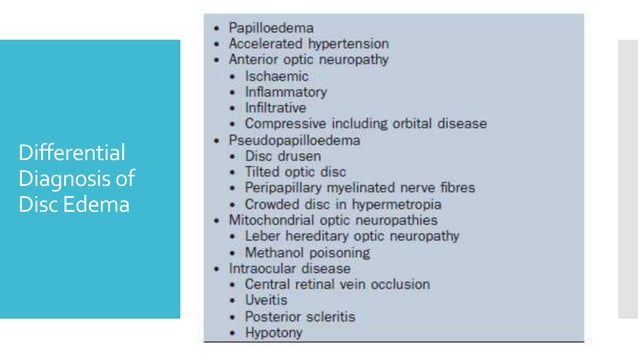 Differential Diagnosis of Disc Edema | PPTX | Eye and Vision Conditions ...