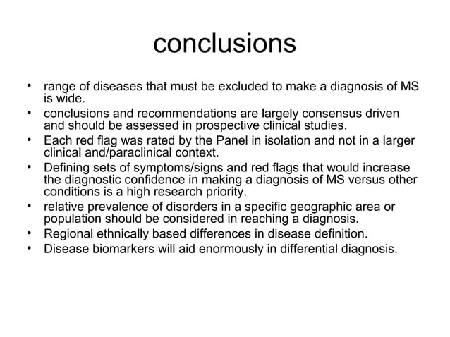Differential diagnosis of suspected multiple sclerosis | PPT