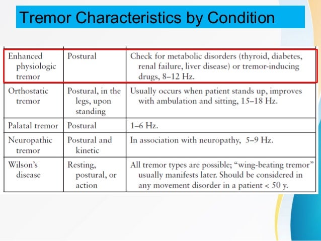 Differential diagnosis of tremors