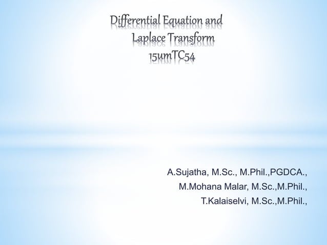 Differential equation and Laplace Transform | PPT