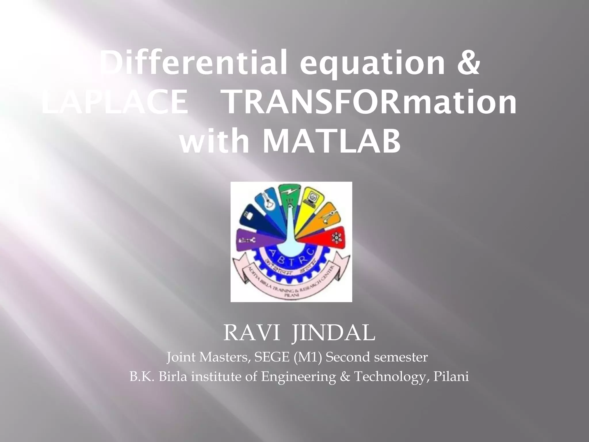 Differential equation & laplace transformation with matlab | PPT