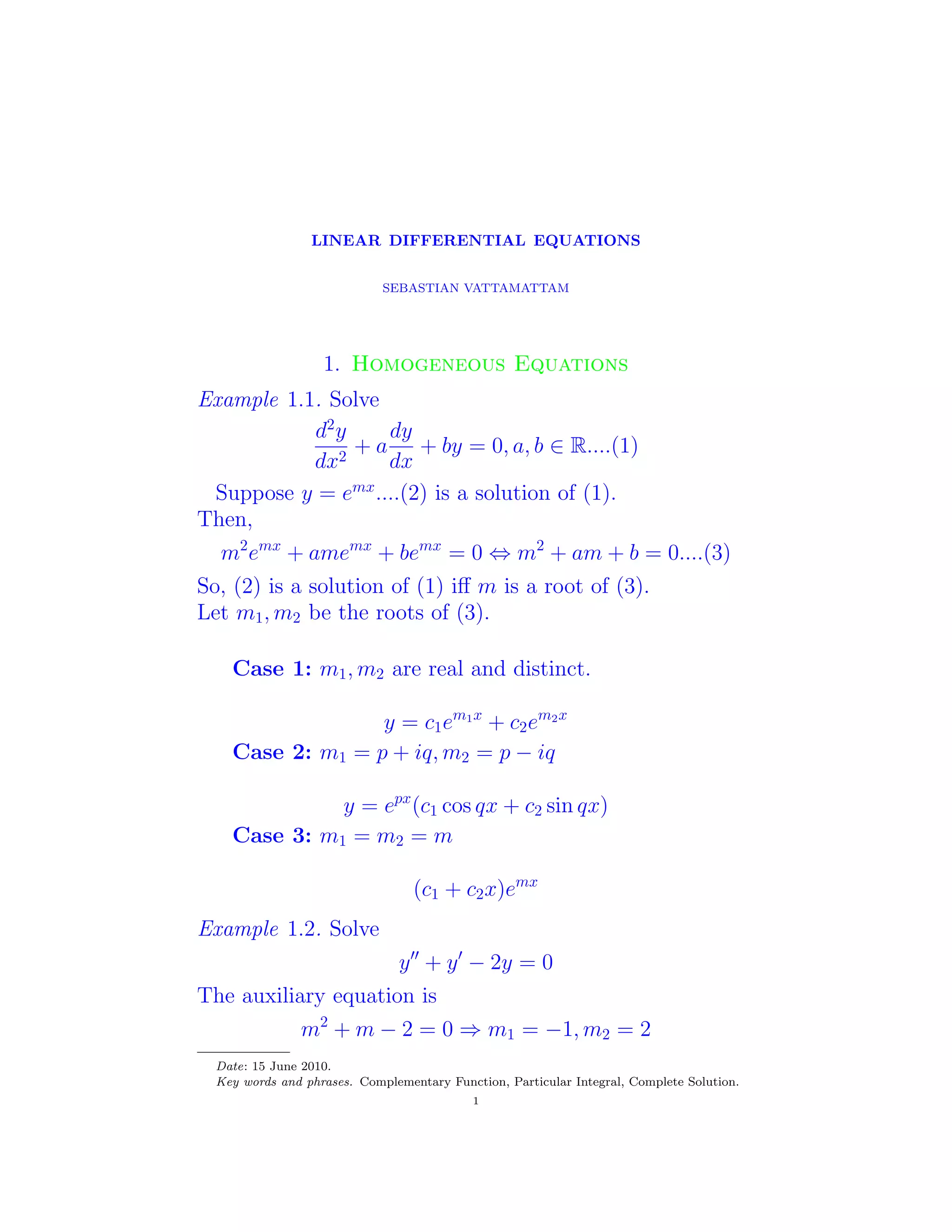Linear Differential Equations1 | PDF | Physics | Science