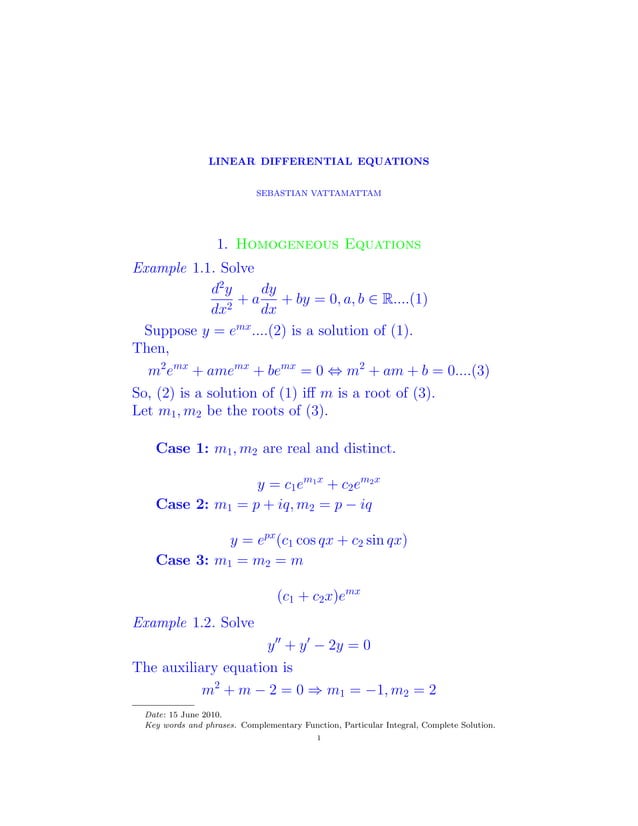 Linear Differential Equations1 | PDF | Physics | Science