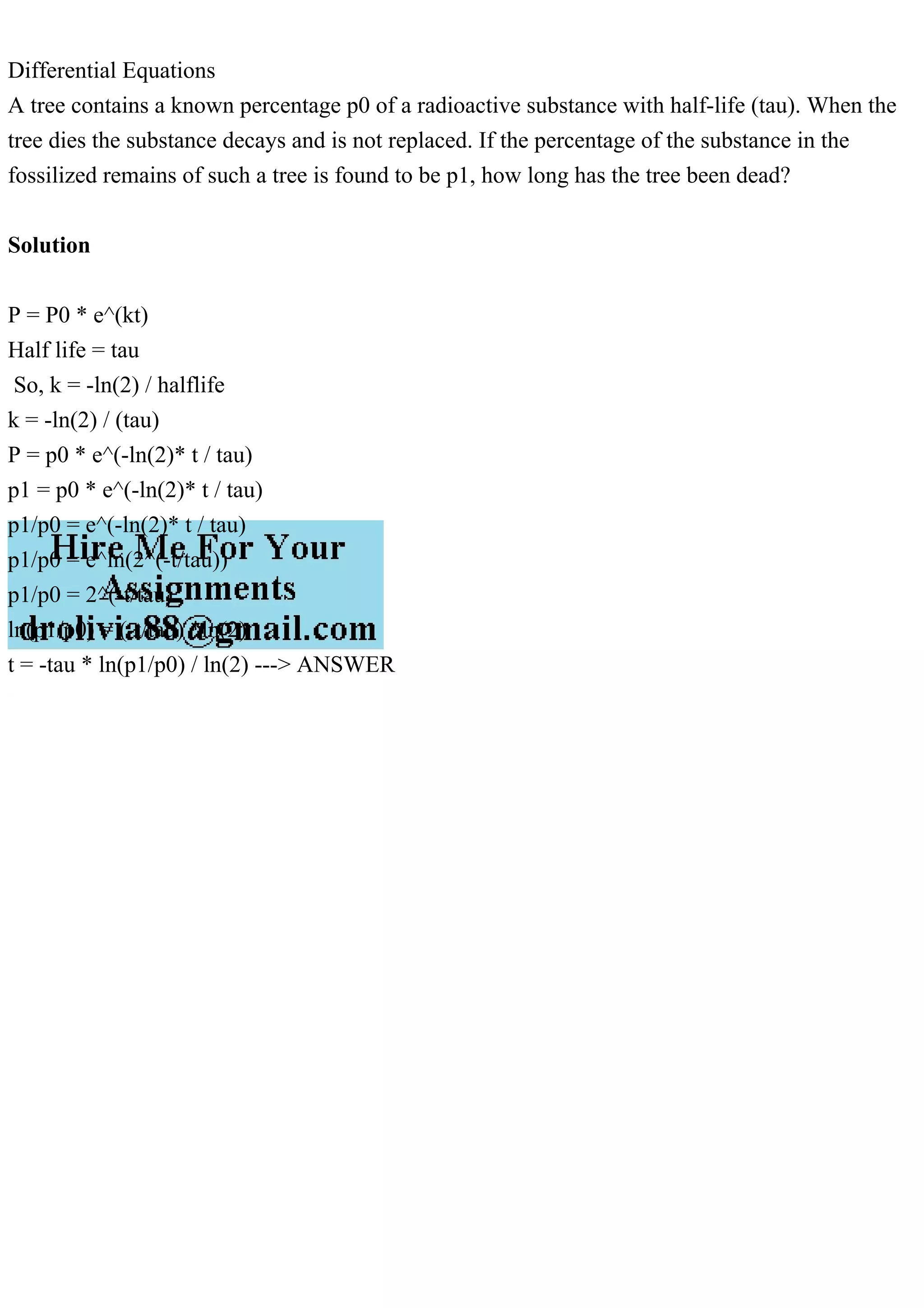 Differential EquationsA tree contains a known percentage p0 of a r.pdf