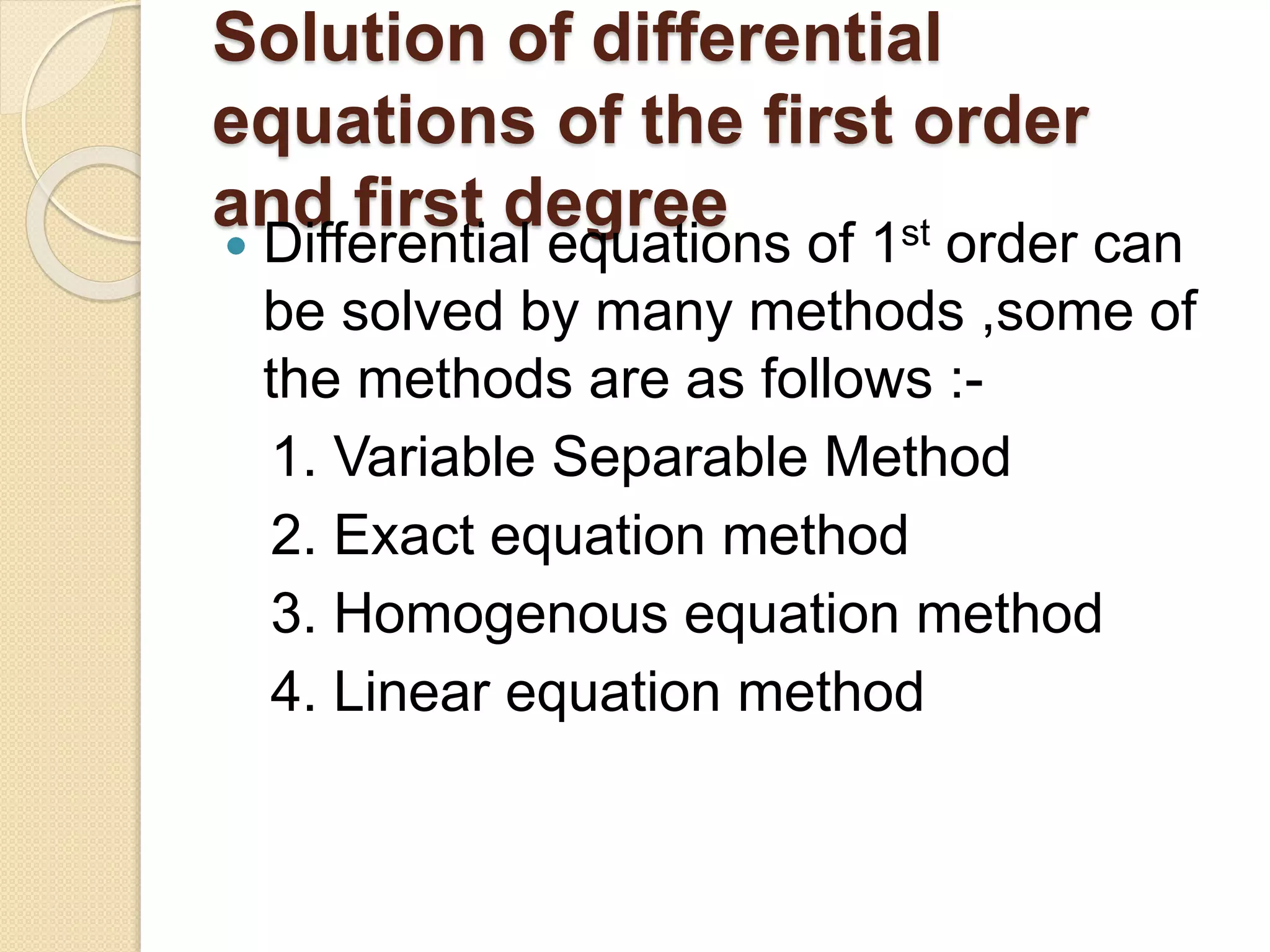 Differential equations of first order | PPTX