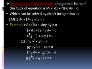 Differential equations of first order | PPTX