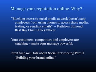 Spcial Networking Part I. "Differentiate Yourself on Social Networks" | PPT