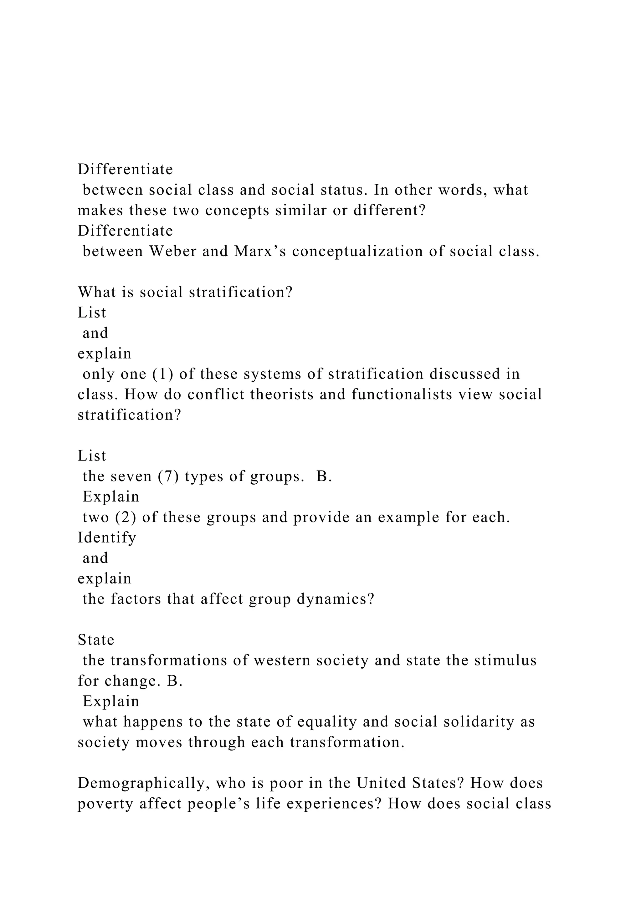 Differentiate between social class and social status. In oth.docx