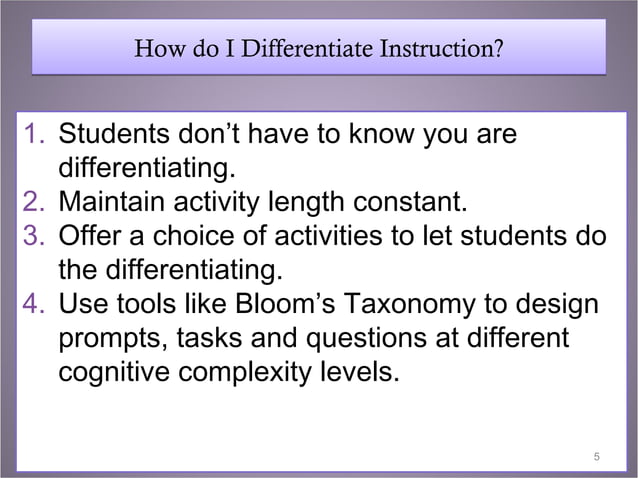 Differentiated instruction for ELLs | PPT | Homework and Study | Education