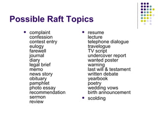 Differentiated Instruction Strategy Raft | PPT