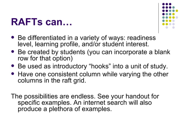 Differentiated Instruction Strategy Raft | PPT | Education