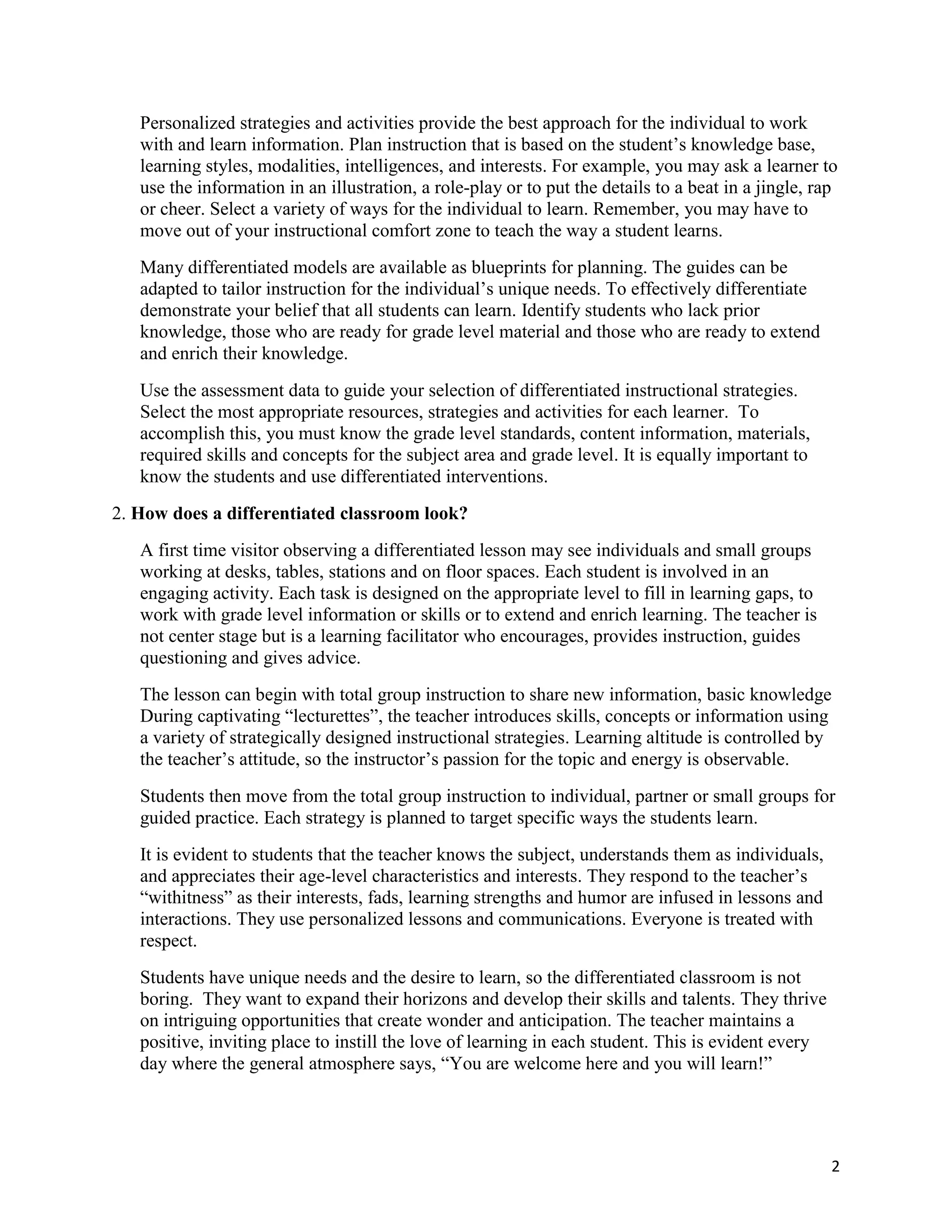 Differentiated instruction ten common questions and answers | PDF