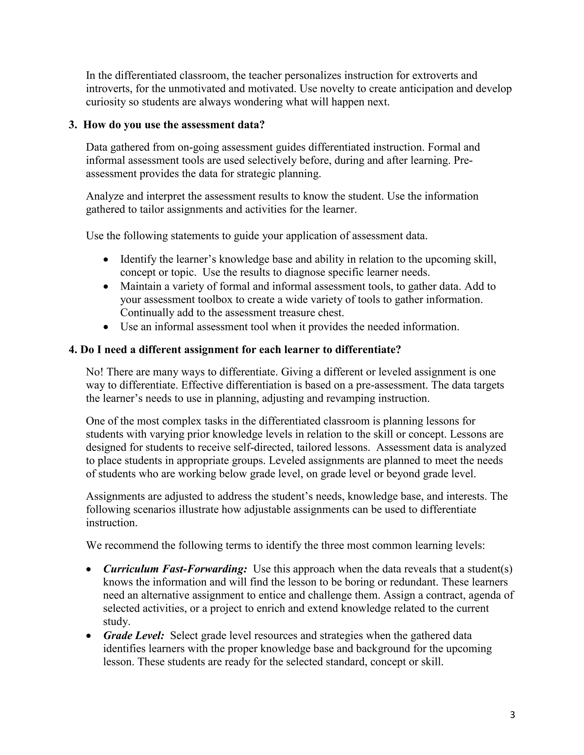 Differentiated instruction ten common questions and answers | PDF