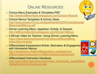 Differentiate to motivate! using menus to | PPTX