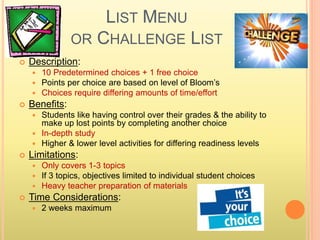 Differentiate to motivate! using menus to | PPTX