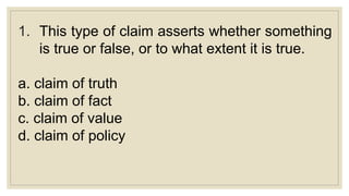 Differentiating Claim Of Fact, Claim Of Value.pptx
